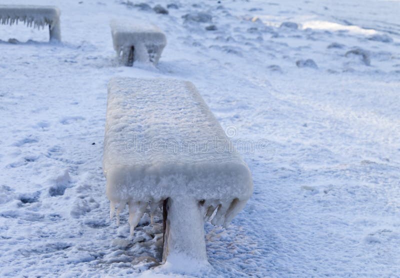 Benches in ice stock image. Image of climate, background - 62960061