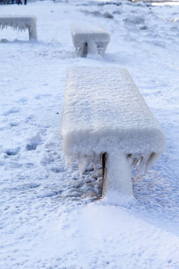Benches in ice stock photo. Image of outdoors, outdoor - 62960142