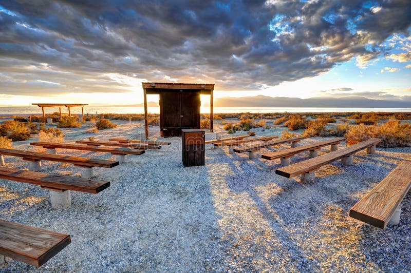 Benches at an Outdoor Theater by Lake Stock Image - Image of gravel ...