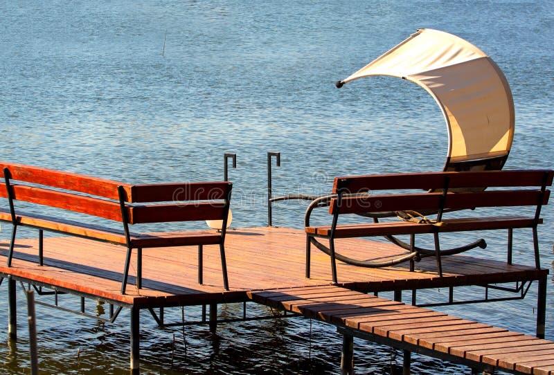 Benches on the Pier on the Water Stock Image - Image of view, relax ...
