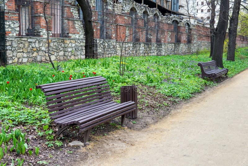 Benches in spring park stock photo. Image of benches - 85101992