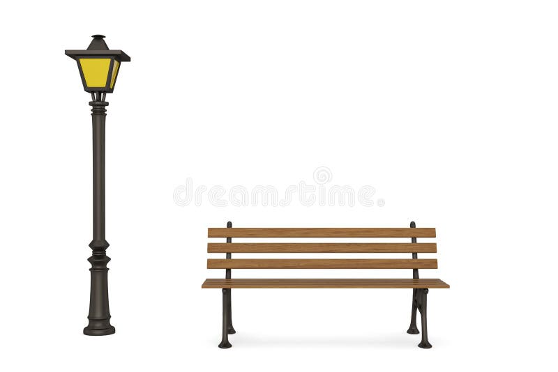 Benches and Street Lights Isolated on White Background. 3D Illustration ...