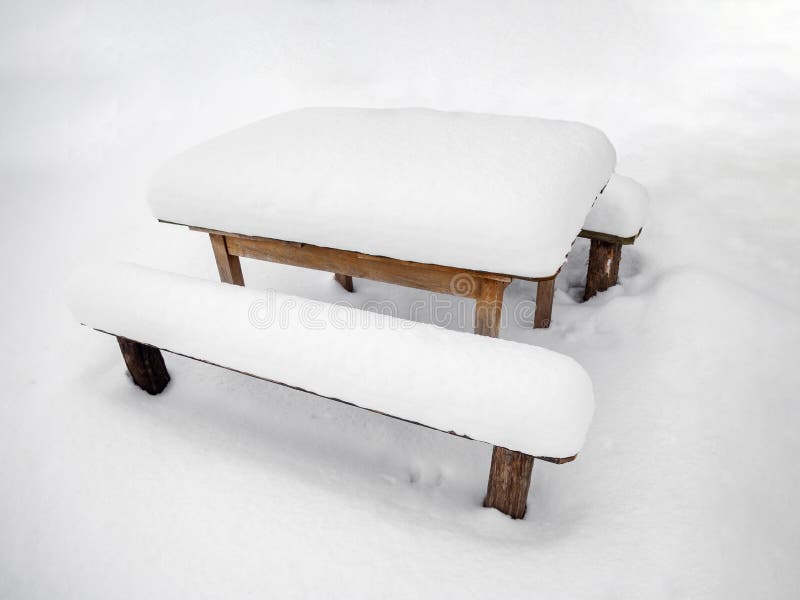 The Benches and Table are Covered with Snow Stock Image - Image of ...
