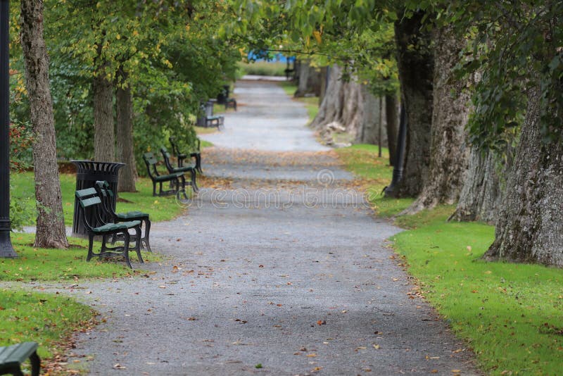 Benches and Trash Cans in Halifax Public Gardens. Canada Stock Photo ...