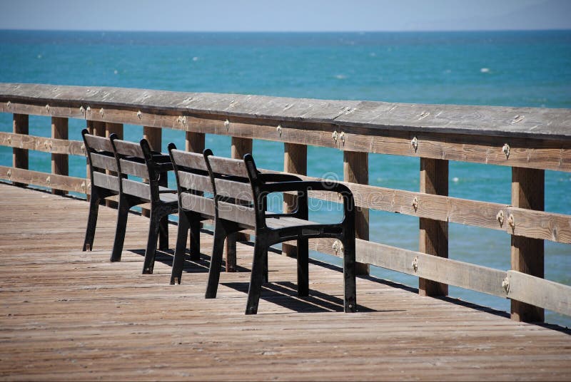Benches in Front of the Ocean at Ventura Pier Stock Photo - Image of ...