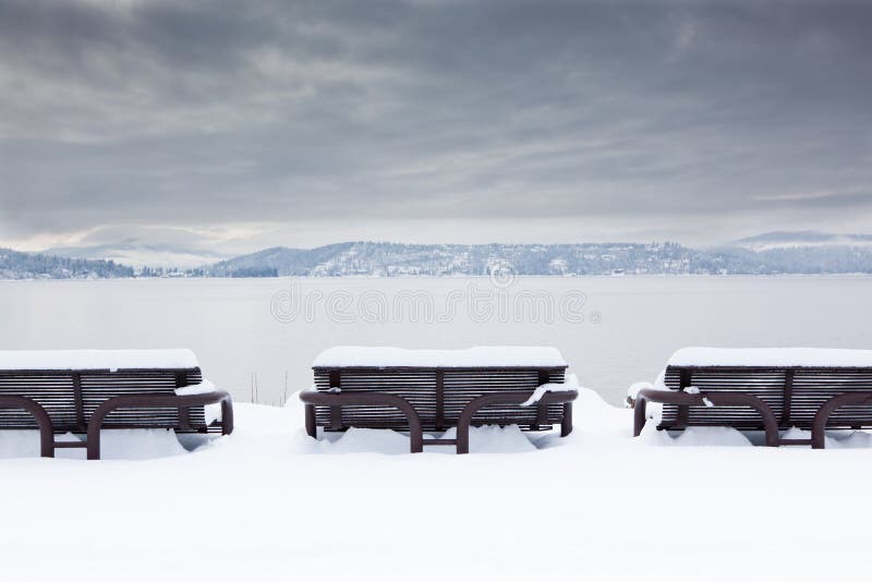 Benches in Winter stock image. Image of quiet, north - 26039687