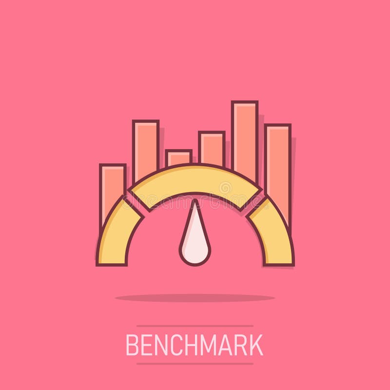 Benchmark Measure Icon in Comic Style. Dashboard Rating Vector Cartoon ...