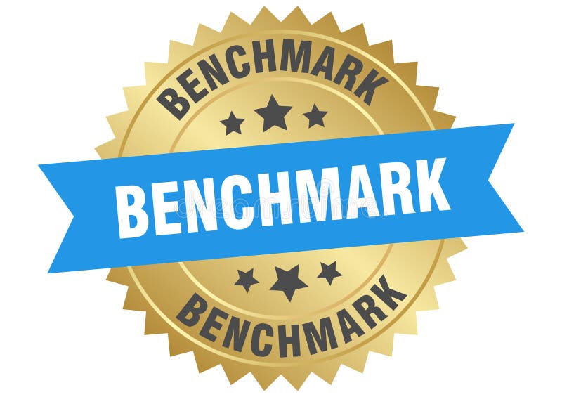 Benchmark. Benchmark Round Blue and Gold Label Isolated on Transparent ...