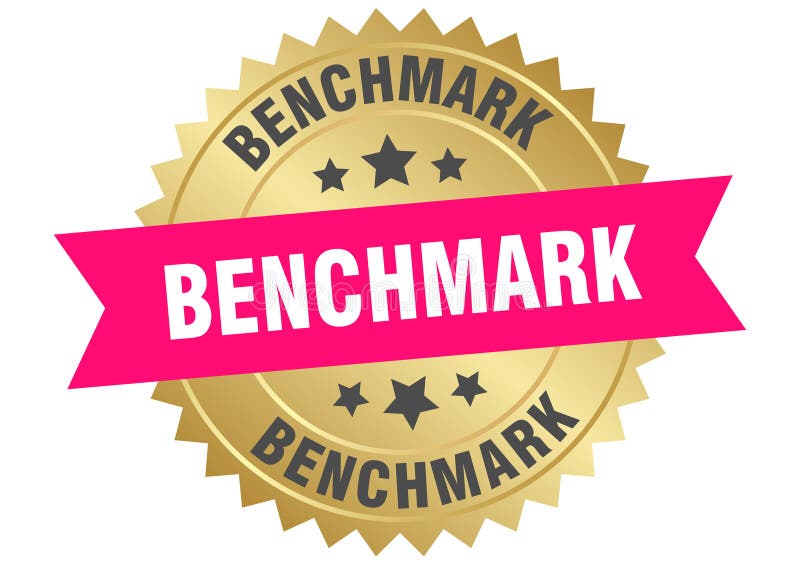 Benchmark. Benchmark Round Pink and Gold Label Isolated on Transparent ...