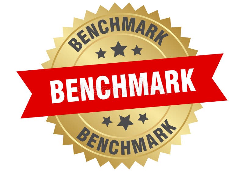 Benchmark. Benchmark Round Red and Gold Label Isolated on Transparent ...
