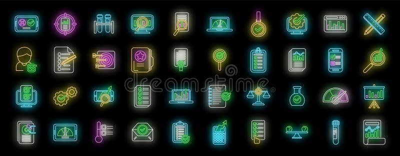 Benchmark Testing Icons Set Vector Neon Stock Vector - Illustration of ...