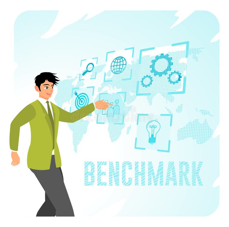 Benchmarking Concept. Businessman Interacting with Global Digital ...