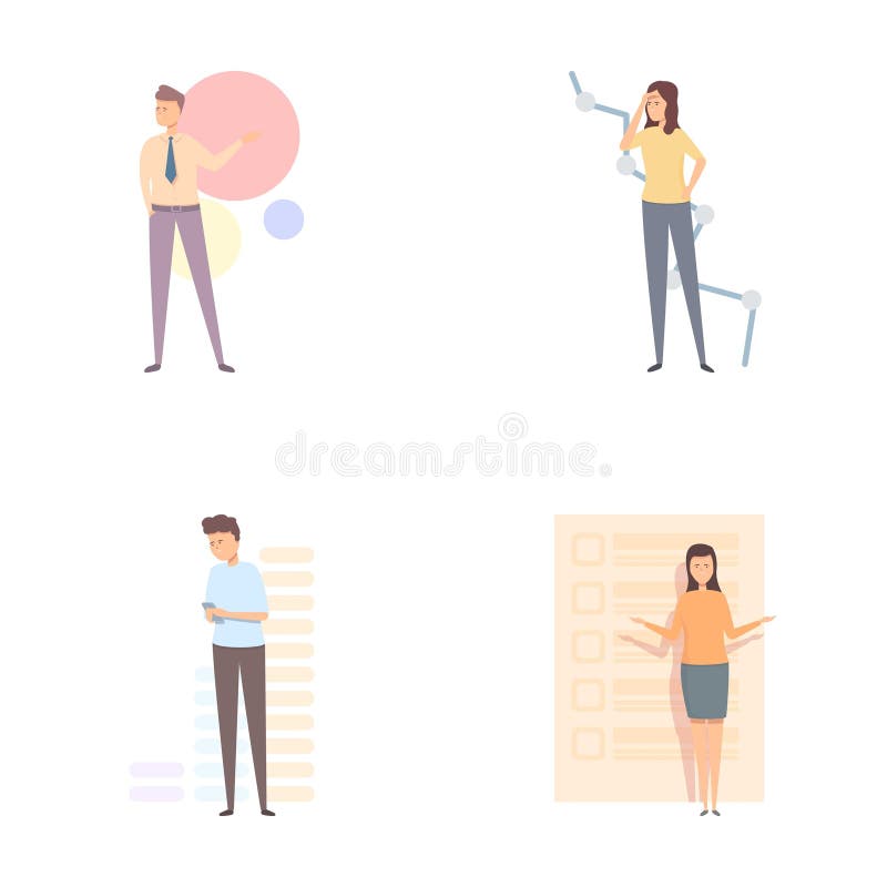 Benchmarking Process Icons Set Cartoon Vector. People Testing Product ...