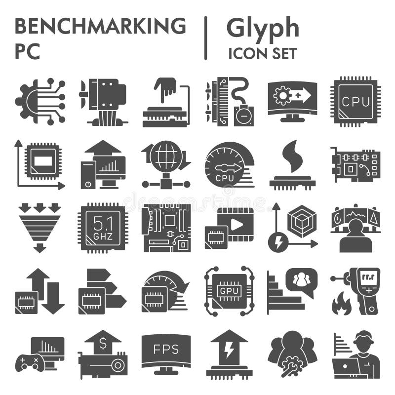 Benchmarking Solid Icon Set. Technology and Computer Signs Collection ...