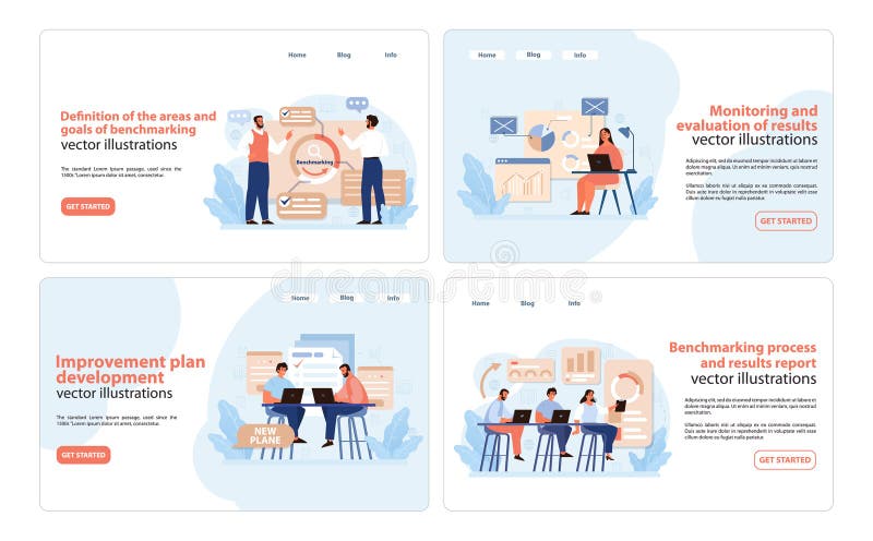 Benchmarking Web Banners Set. Engaging Vector Illustrations for Web ...