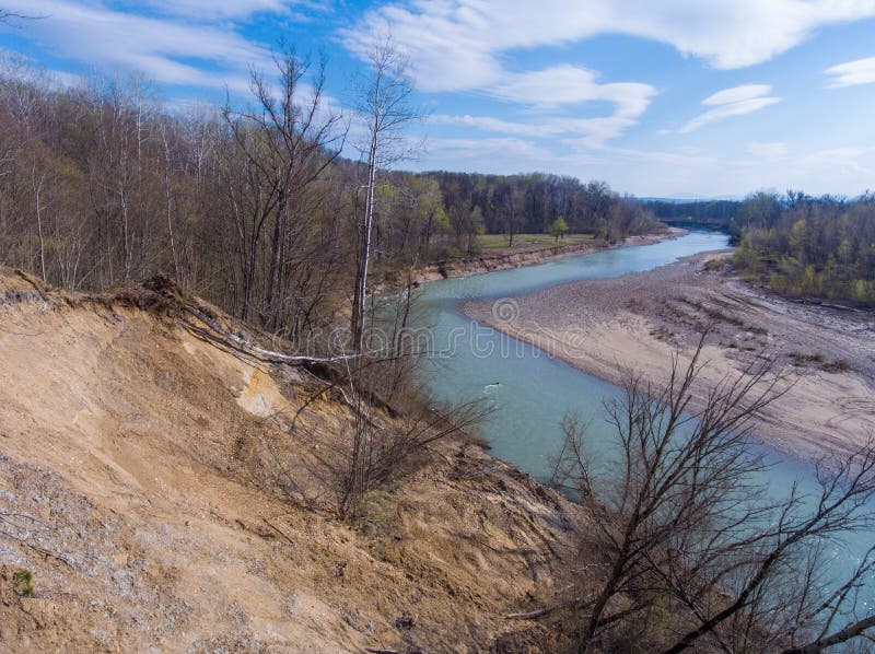 Undermining the Clay of the River Bank with Exposed Roots of Tree Stock ...