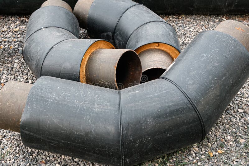 Bended Pipes for Water Pipeline with Isolation in Stack on Ground Stock ...