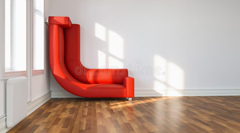 Bended Red Sofa Bent To Wall As a Solution To Space Problem in a Too ...