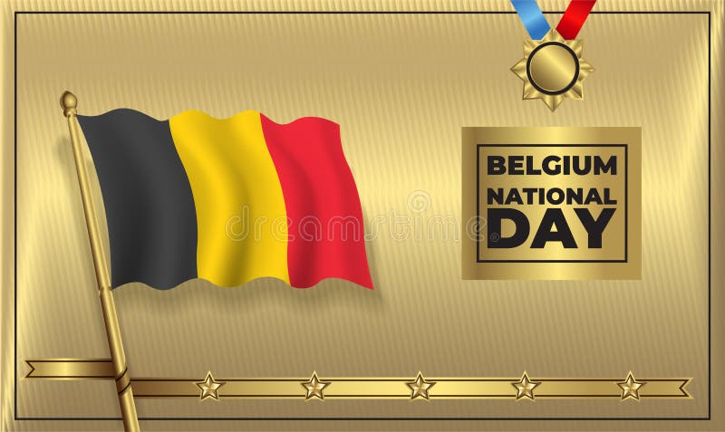 Belgium Flag National Day Banner with Gold Vector Color Stock Vector ...