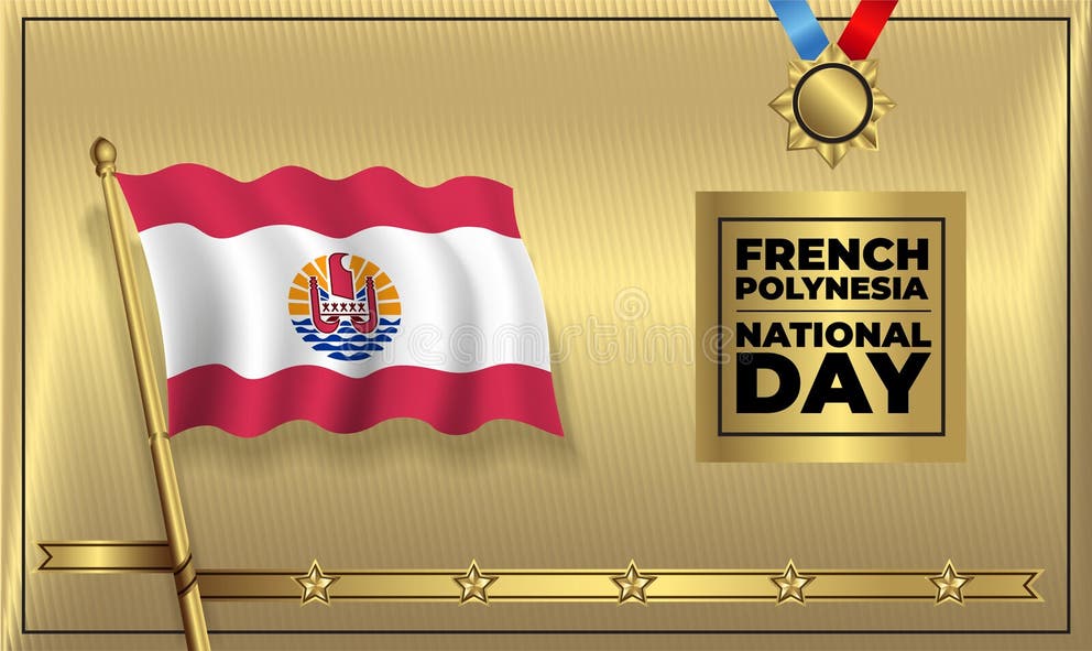French Polynesia Flag National Day Banner with Gold Vector Color Stock ...