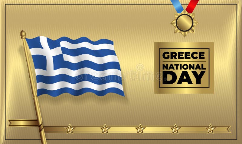 Greece Flag National Day Banner with Gold Vector Color Stock Vector ...