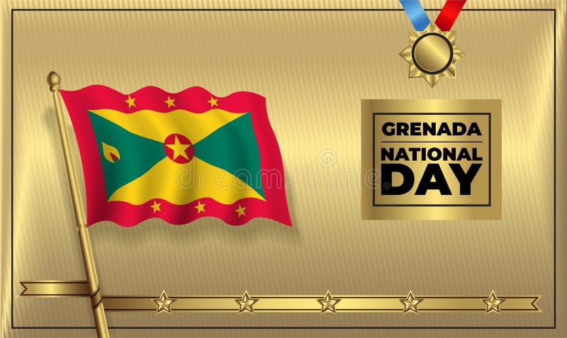 Grenada Flag National Day Banner with Gold Vector Color Stock Vector ...