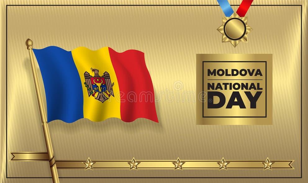 Moldova Flag National Day Banner with Gold Vector Color Stock Vector ...