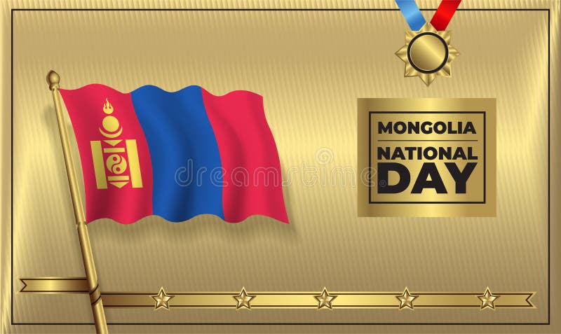 Mongolia Flag National Day Banner with Gold Vector Color Stock Vector ...