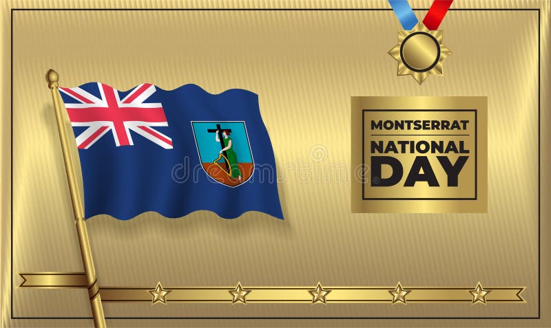 Montserrat Flag National Day Banner with Gold Vector Color Stock Vector ...
