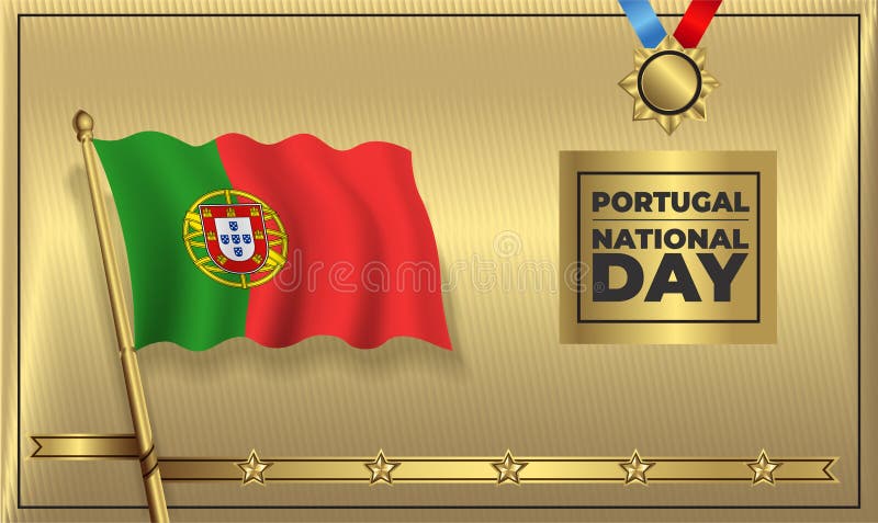 Portugal Flag National Day Banner with Gold Vector Color Stock Vector ...