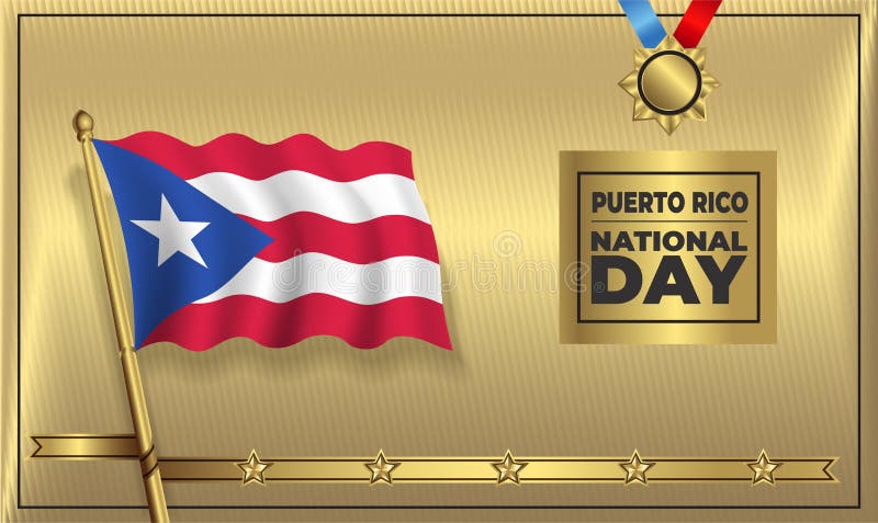 Puerto Rico Flag National Day Banner with Gold Vector Color Stock ...