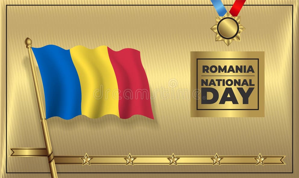 Romania Flag National Day Banner with Gold Vector Color Stock Vector ...