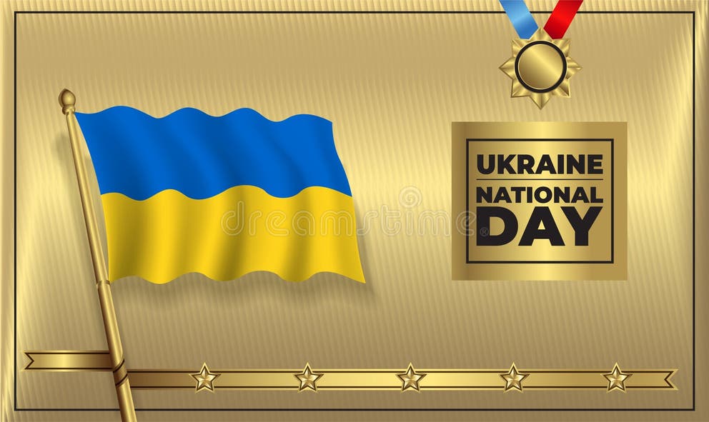 Ukraine Flag National Day Banner with Gold Vector Color Stock Vector ...