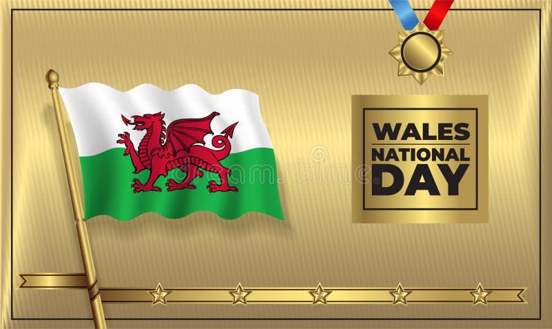 Wales Flag National Day Banner with Gold Vector Color Stock Vector ...