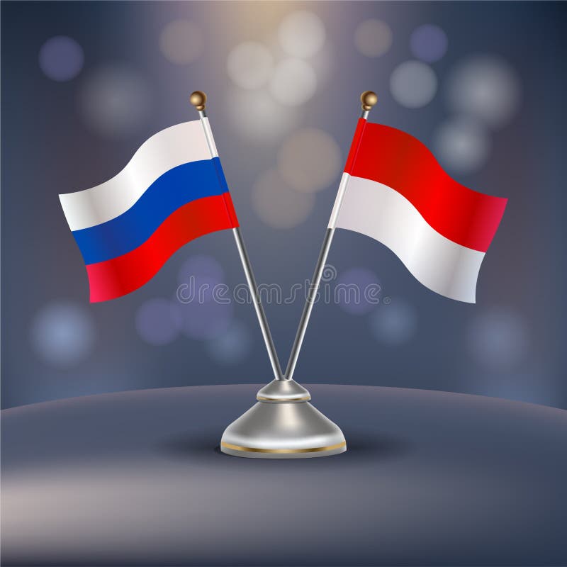 Russian Federation VS Monaco Flag Relation in a Stand on Table. Vector ...