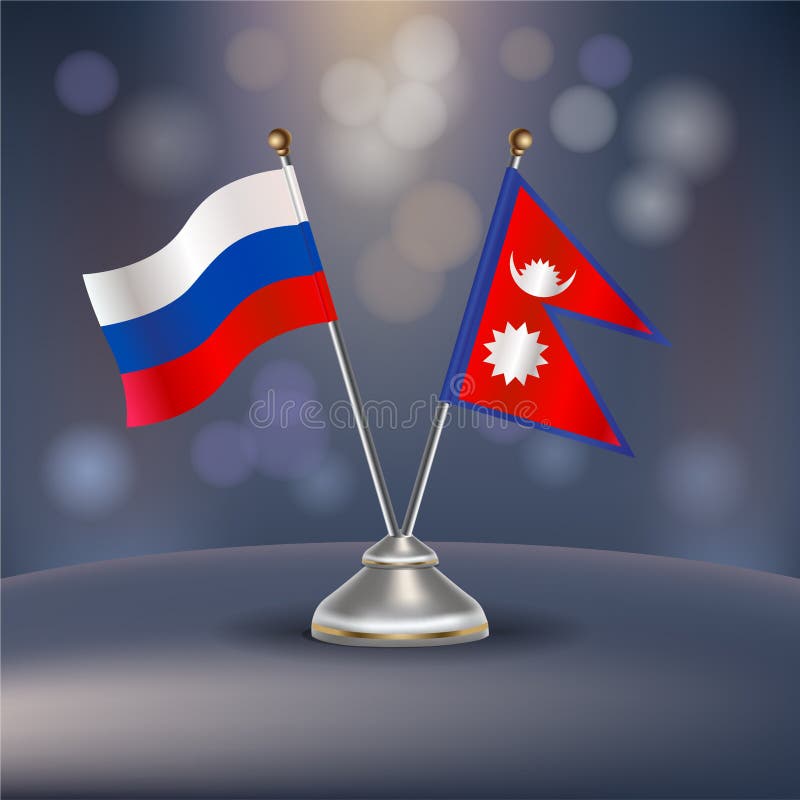 Russian Federation VS Nepal Flag Relation in a Stand on Table. Vector ...