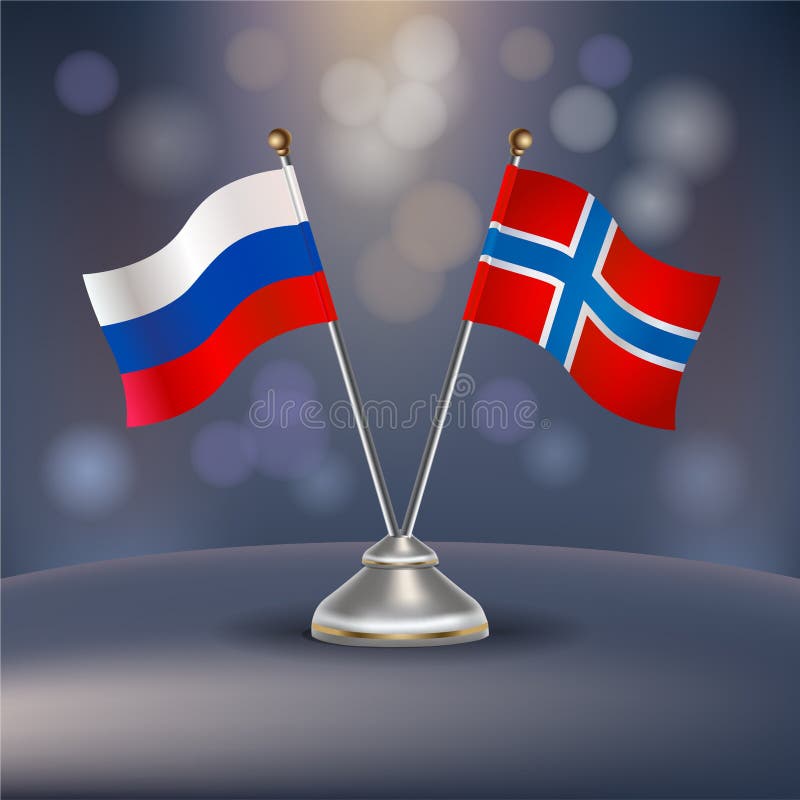 Russian Federation VS Norway Flag Relation in a Stand on Table. Vector ...