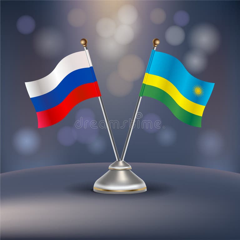 Russian Federation VS Rwanda Flag Relation in a Stand on Table. Vector ...