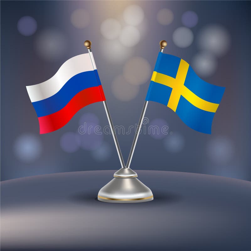 Russian Federation VS Sweden Flag Relation in a Stand on Table. Vector ...