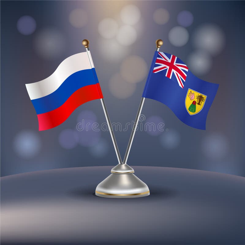 Russian Federation VS Turk and Caicos Flag Relation in a Stand on Table ...