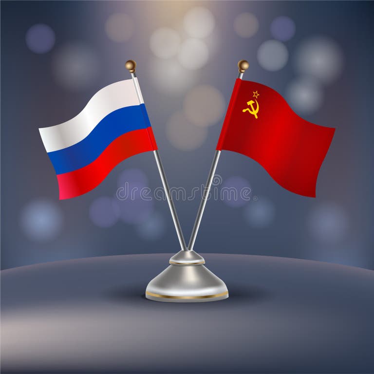 Russian Federation VS USSR Flag Relation in a Stand on Table. Vector ...