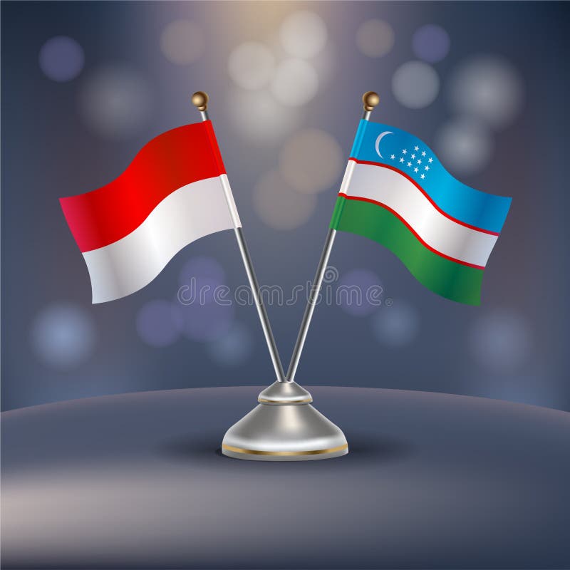 Indonesia VS Uzbekistan Flag Relation in a Stand on Table Stock Vector ...