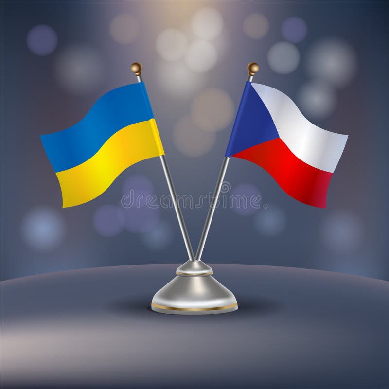 Ukraine VS Czech Republic Flag Relation in a Stand on Table Stock ...