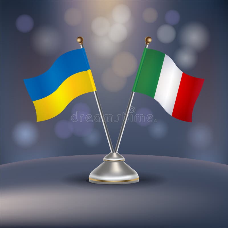 Ukraine VS Italy Flag Relation in a Stand on Table Stock Vector ...