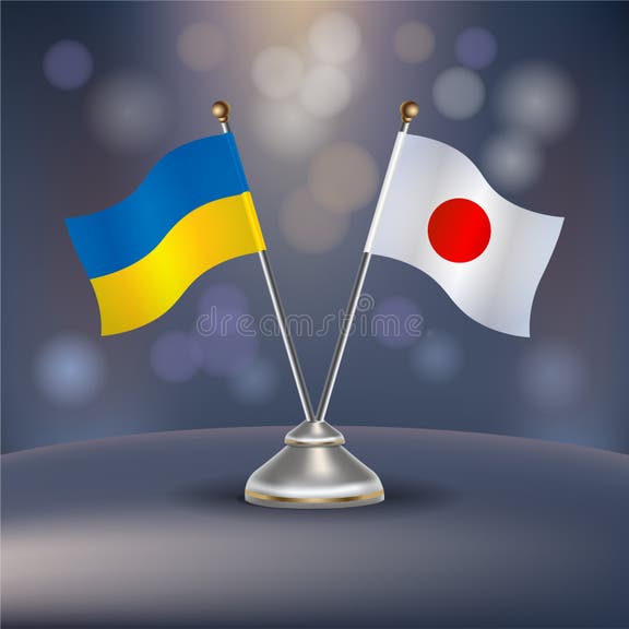 Ukraine VS Japan Flag Relation in a Stand on Table Stock Vector ...