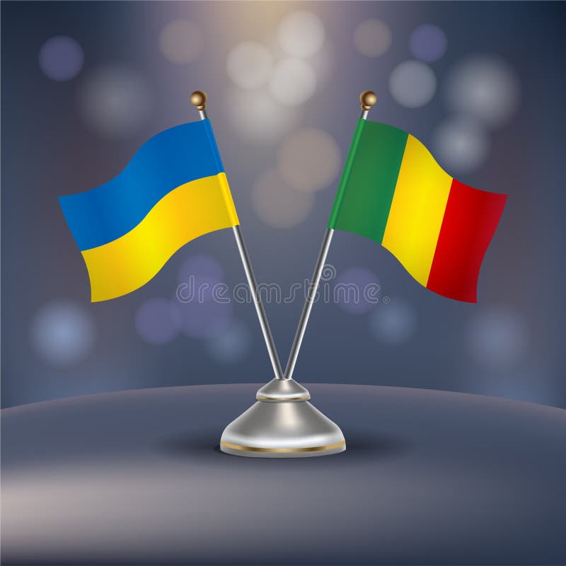 Ukraine VS Mali Flag Relation in a Stand on Table Stock Vector ...