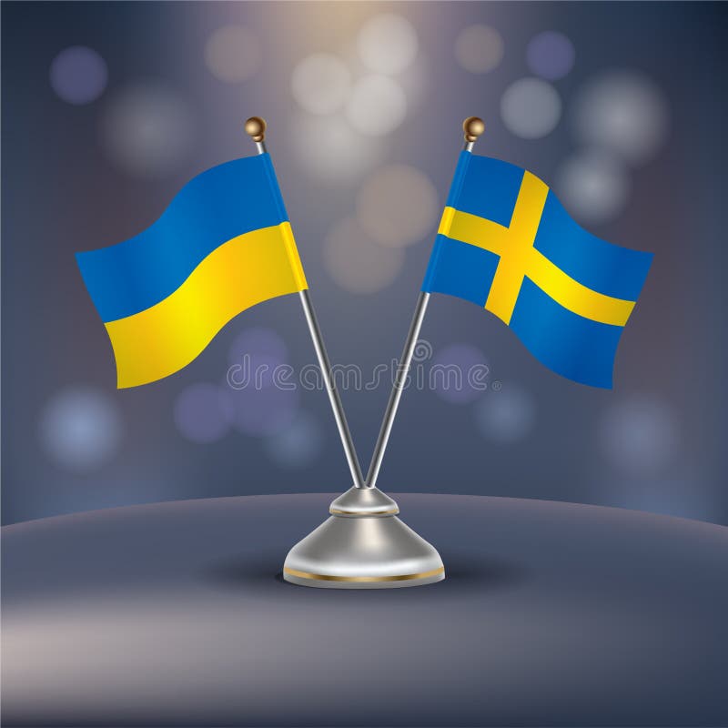Ukraine VS Sweden Flag Relation in a Stand on Table Stock Vector ...