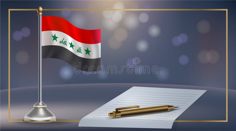 Small National Flag of Iraq with Bokeh Background, Vector Illustration ...