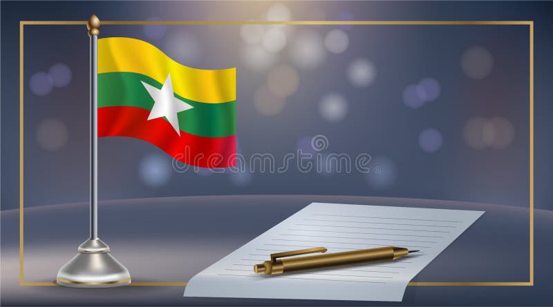 Small National Flag of Myanmar with Bokeh Background, Vector ...