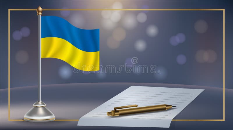 Small National Flag of Ukraine with Bokeh Background, Vector ...